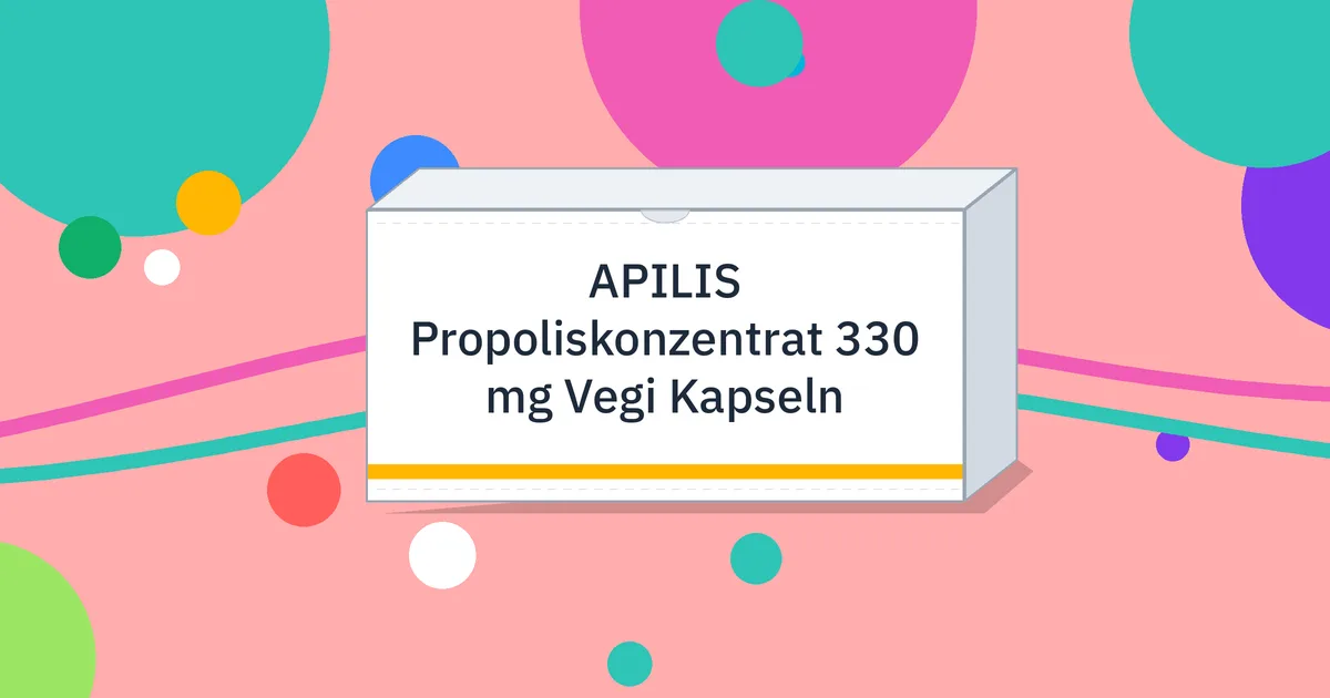 Symbolbild: Packung mit der Aufschrift APILIS Propoliskonzentrat 330 mg Vegi Kapseln (PZN 15245374) – Verfügbarkeit und Bezug in Apotheken in Frankfurt am Main