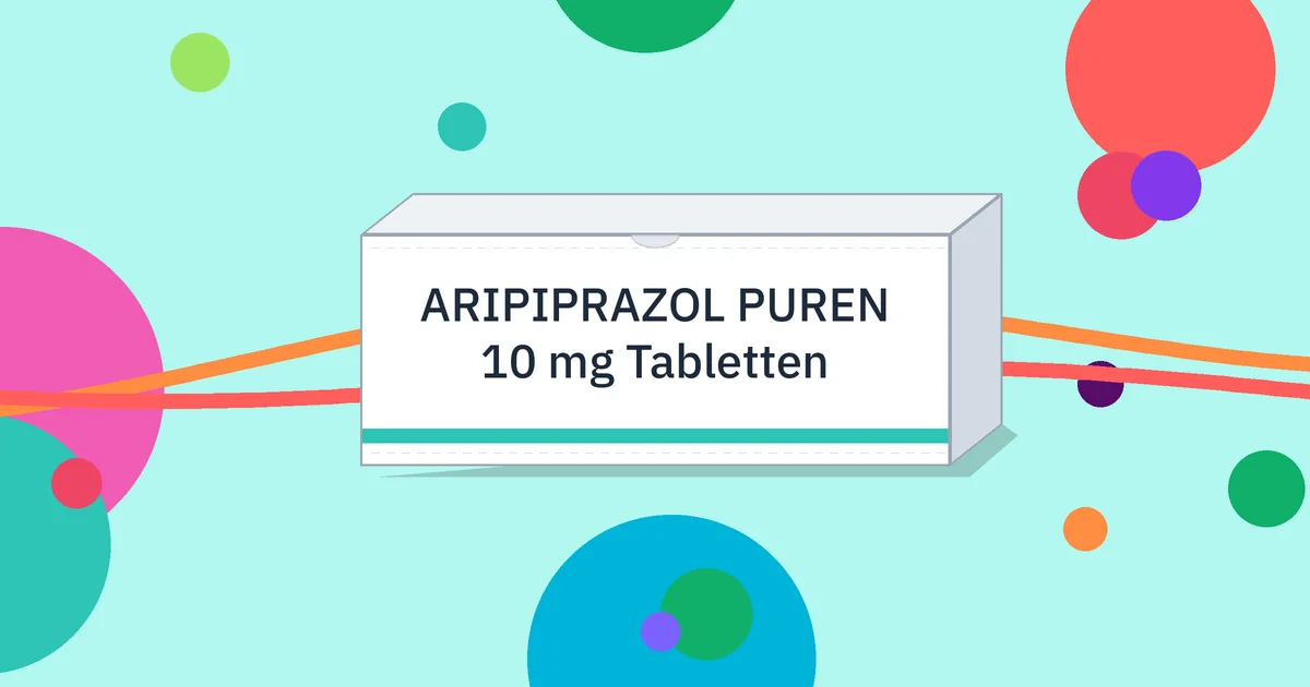 Symbolbild: Packung mit der Aufschrift ARIPIPRAZOL PUREN 10 mg Tabletten (PZN 18707591) – Verfügbarkeit und Bezug in Apotheken in Frankfurt am Main