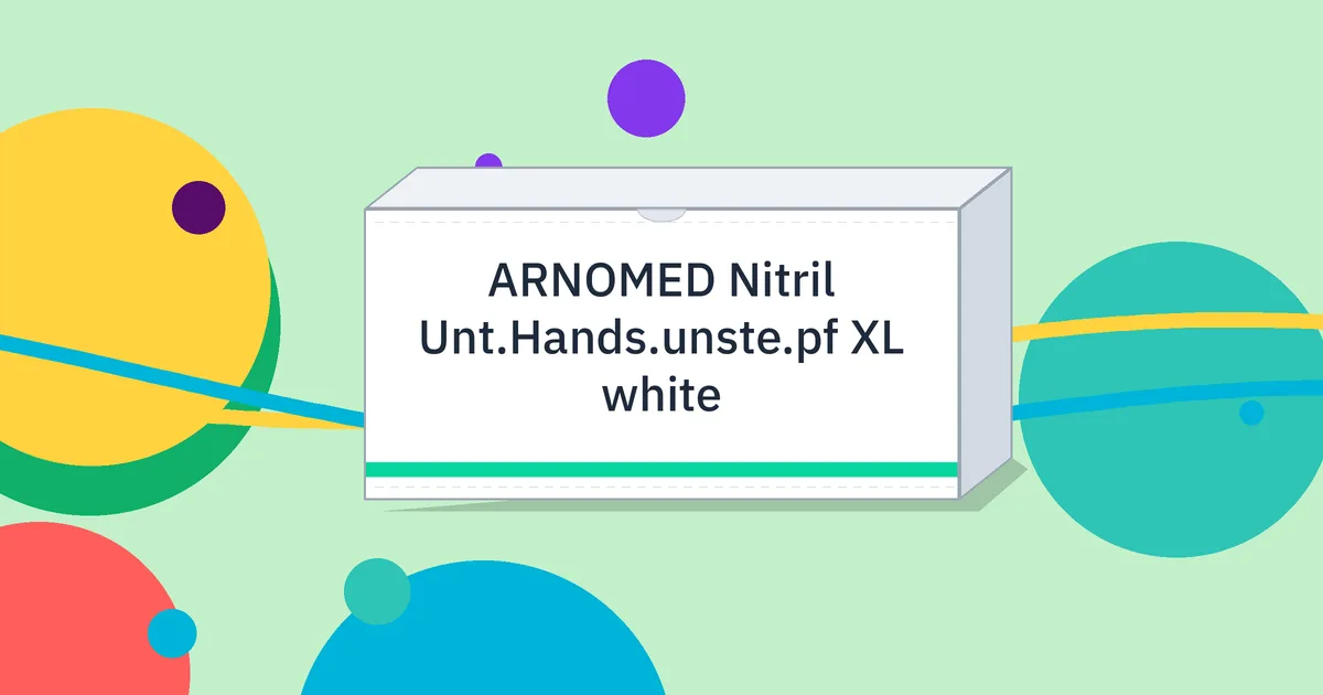 Symbolbild: Packung mit der Aufschrift ARNOMED Nitril Unt.Hands.unste.pf XL white (PZN 13699438) – Verfügbarkeit und Bezug in Apotheken in Frankfurt am Main
