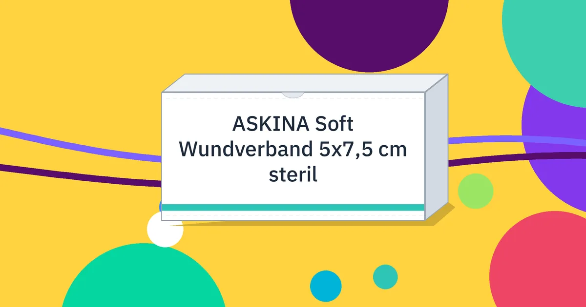 Symbolbild: Packung mit der Aufschrift ASKINA Soft Wundverband 5x7,5 cm steril (PZN 11310784) – Verfügbarkeit und Bezug in Apotheken in Frankfurt am Main