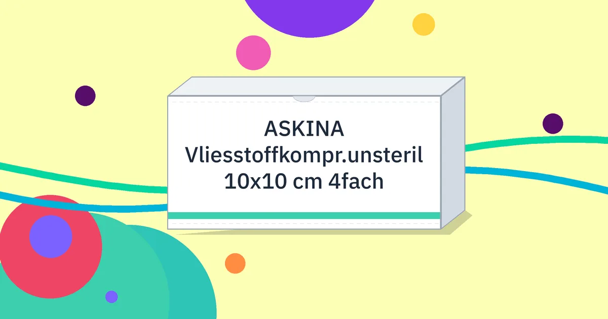 Symbolbild: Packung mit der Aufschrift ASKINA Vliesstoffkompr.unsteril 10x10 cm 4fach (PZN 10041023) – Verfügbarkeit und Bezug in Apotheken in Frankfurt am Main