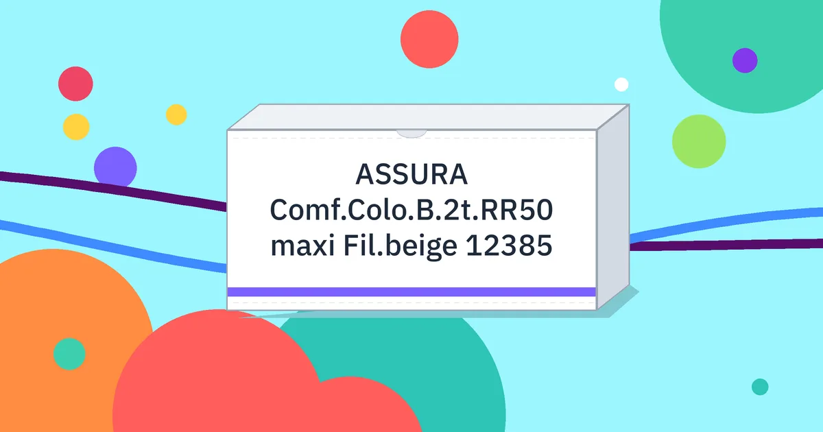 Symbolbild: Packung mit der Aufschrift ASSURA Comf.Colo.B.2t.RR50 maxi Fil.beige 12385 (PZN 00742196) – Verfügbarkeit und Bezug in Apotheken in Frankfurt am Main