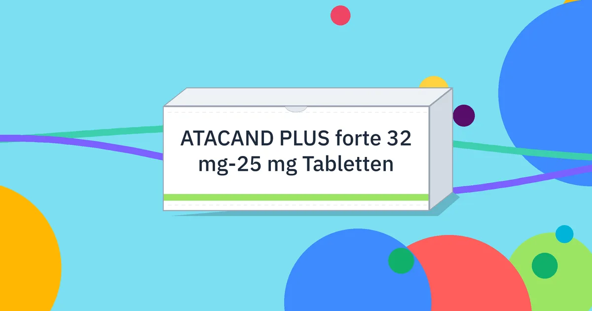 Symbolbild: Packung mit der Aufschrift ATACAND PLUS forte 32 mg-25 mg Tabletten (PZN 07628948) – Verfügbarkeit und Bezug in Apotheken in Frankfurt am Main