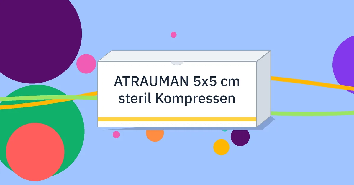 Symbolbild: Packung mit der Aufschrift ATRAUMAN 5x5 cm steril Kompressen (PZN 16529056) – Verfügbarkeit und Bezug in Apotheken in Frankfurt am Main