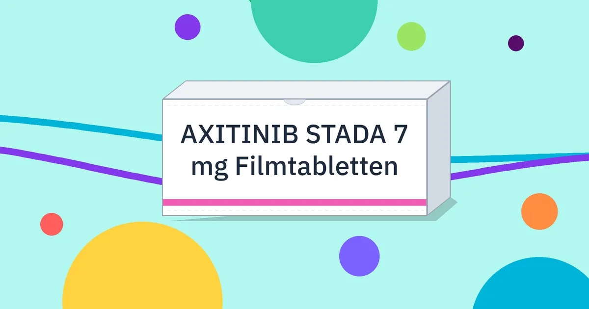 Symbolbild: Packung mit der Aufschrift AXITINIB STADA 7 mg Filmtabletten (PZN 19266166) – Verfügbarkeit und Bezug in Apotheken in Frankfurt am Main