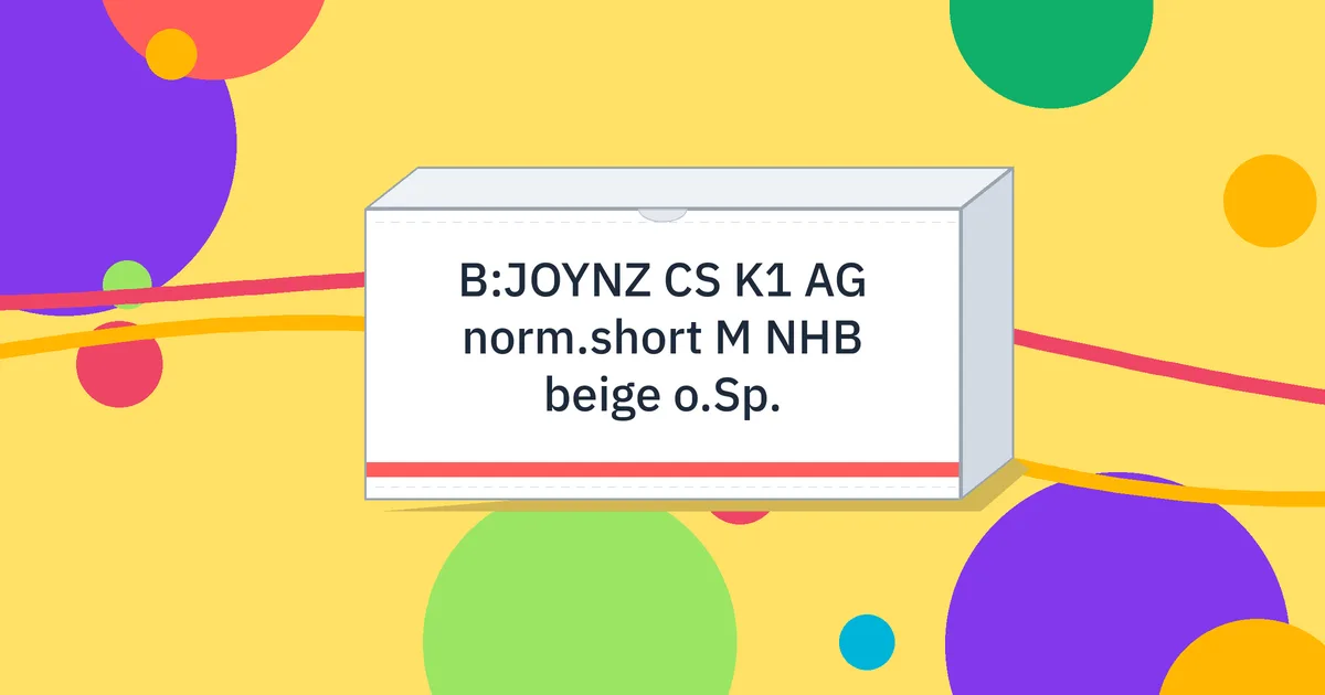 Symbolbild: Packung mit der Aufschrift B:JOYNZ CS K1 AG norm.short M NHB beige o.Sp. (PZN 20534324) – Verfügbarkeit und Bezug in Apotheken in Frankfurt am Main