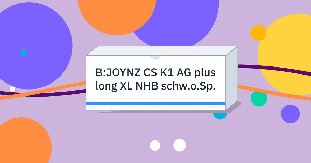 Symbolbild: Packung mit der Aufschrift B:JOYNZ CS K1 AG plus long XL NHB schw.o.Sp. (PZN 20534525) – Verfügbarkeit und Bezug in Apotheken in Frankfurt am Main