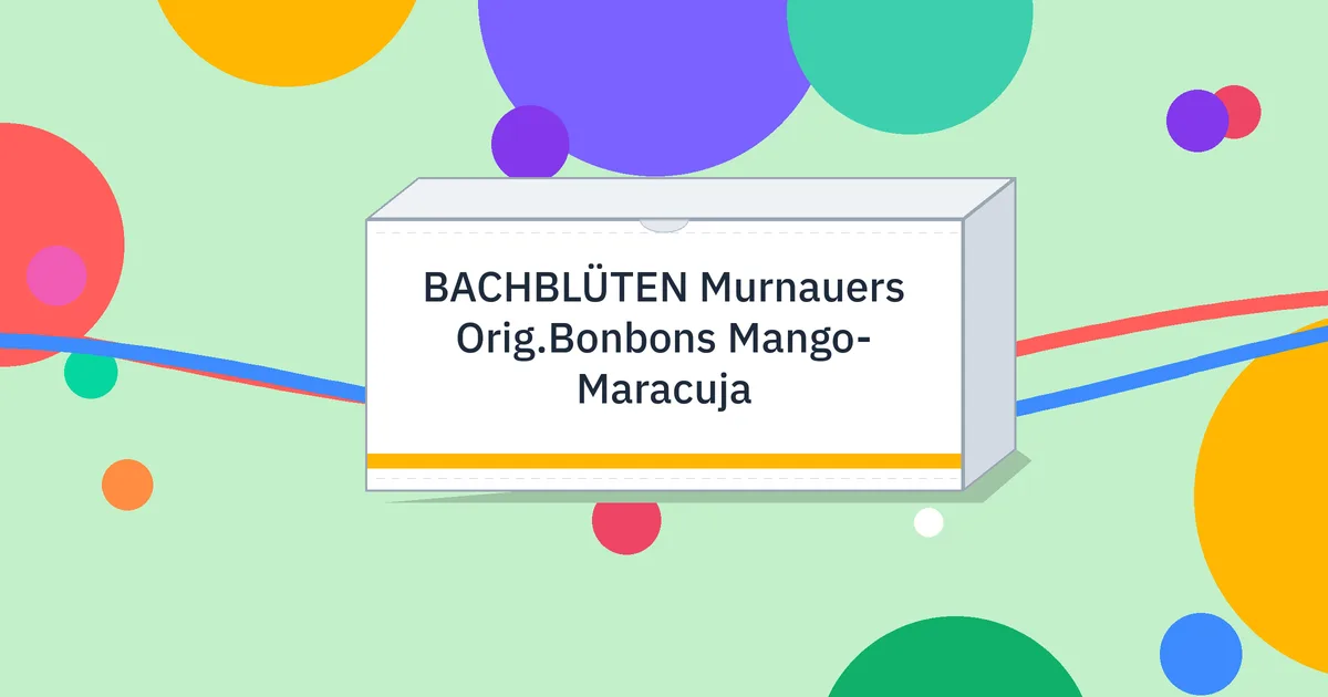 Symbolbild: Packung mit der Aufschrift BACHBLÜTEN Murnauers Orig.Bonbons Mango-Maracuja (PZN 17598964) – Verfügbarkeit und Bezug in Apotheken in Frankfurt am Main