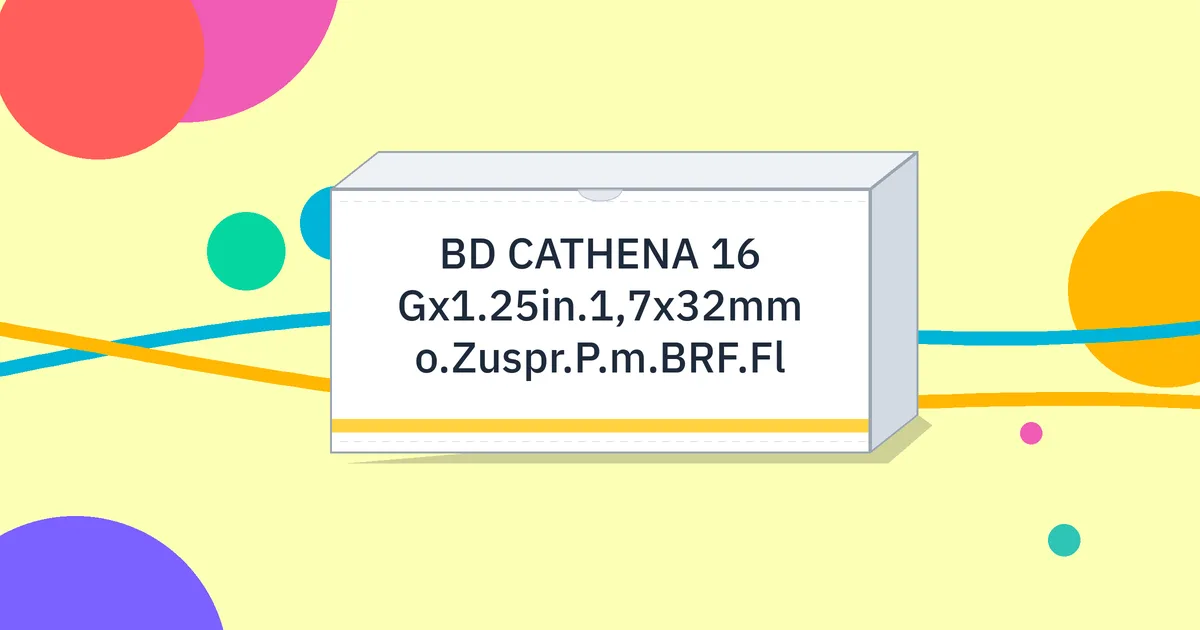 Symbolbild: Packung mit der Aufschrift BD CATHENA 16 Gx1.25in.1,7x32mm o.Zuspr.P.m.BRF.Fl (PZN 17176737) – Verfügbarkeit und Bezug in Apotheken in Frankfurt am Main