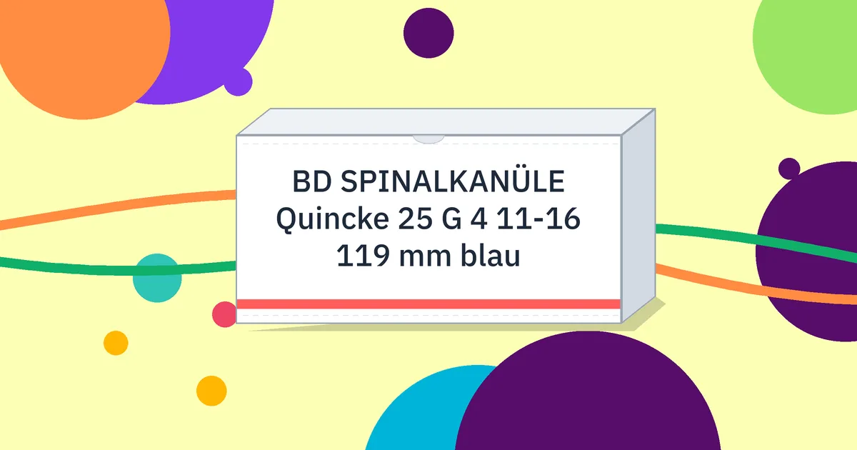 Symbolbild: Packung mit der Aufschrift BD SPINALKANÜLE Quincke 25 G 4 11-16 119 mm blau (PZN 18225780) – Verfügbarkeit und Bezug in Apotheken in Frankfurt am Main