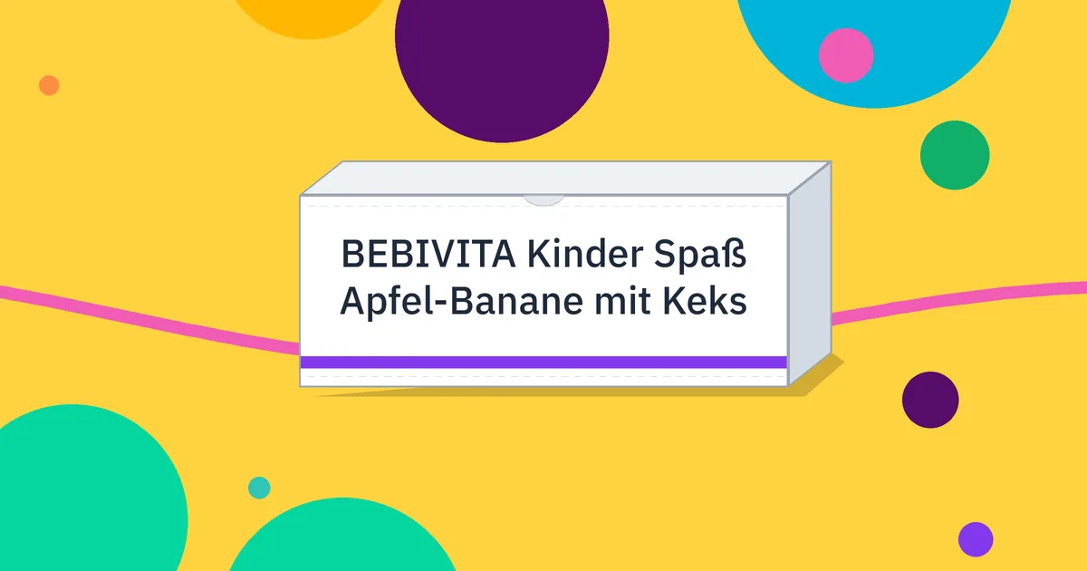 Symbolbild: Packung mit der Aufschrift BEBIVITA Kinder Spaß Apfel-Banane mit Keks (PZN 13657115) – Verfügbarkeit und Bezug in Apotheken in Frankfurt am Main
