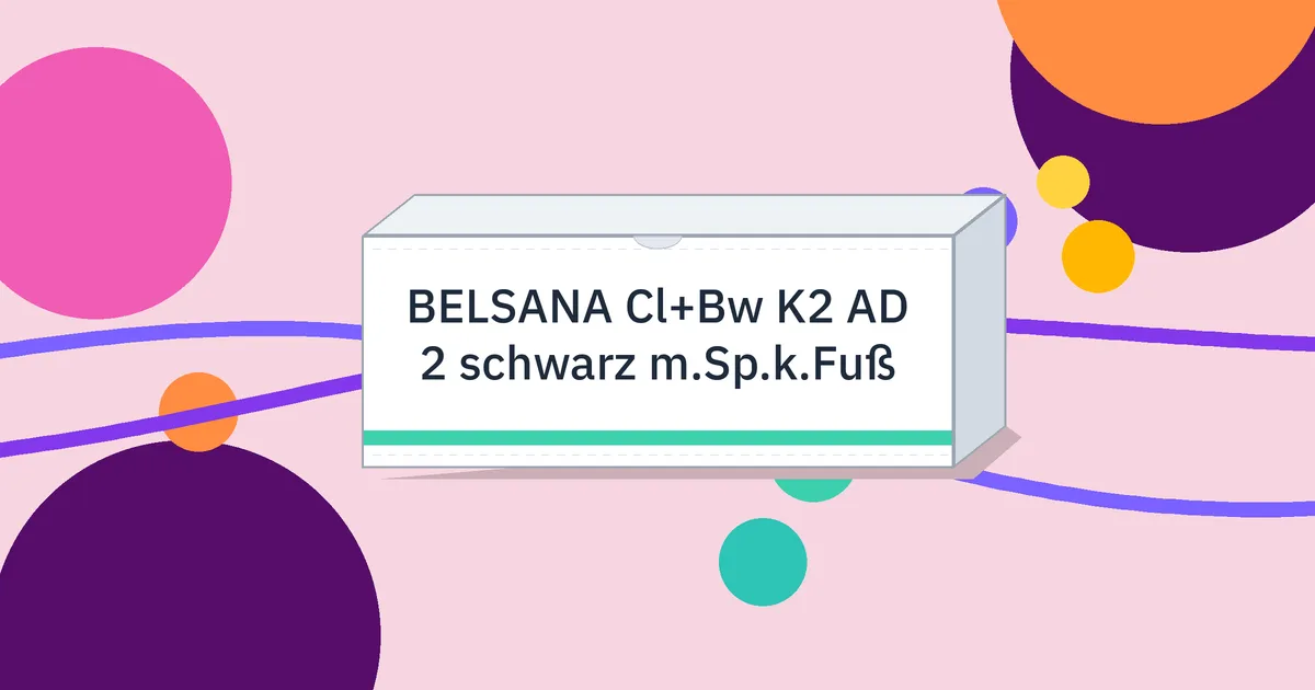 Symbolbild: Packung mit der Aufschrift BELSANA Cl+Bw K2 AD 2 schwarz m.Sp.k.Fuß (PZN 12240809) – Verfügbarkeit und Bezug in Apotheken in Frankfurt am Main