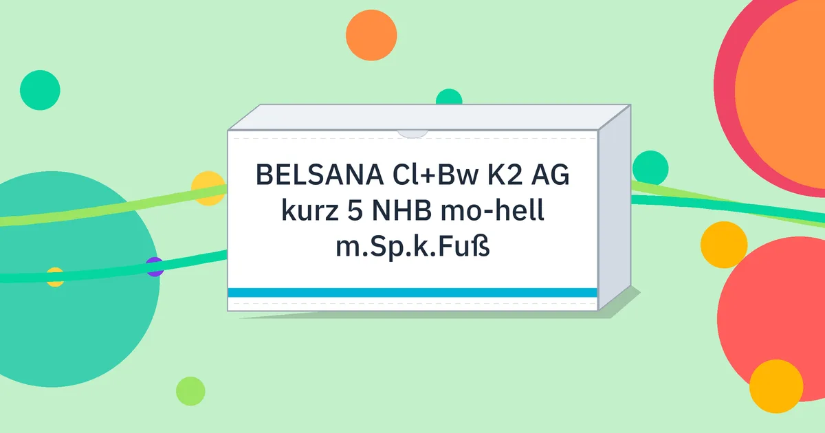 Symbolbild: Packung mit der Aufschrift BELSANA Cl+Bw K2 AG kurz 5 NHB mo-hell m.Sp.k.Fuß (PZN 12247993) – Verfügbarkeit und Bezug in Apotheken in Frankfurt am Main