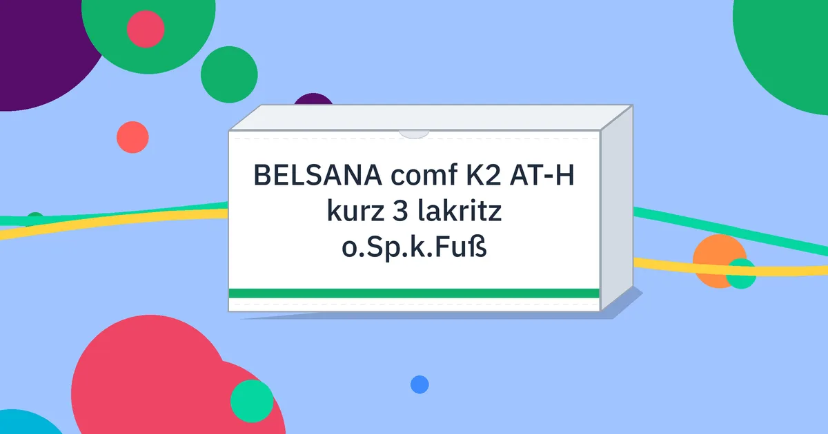 Symbolbild: Packung mit der Aufschrift BELSANA comf K2 AT-H kurz 3 lakritz o.Sp.k.Fuß (PZN 12329509) – Verfügbarkeit und Bezug in Apotheken in Frankfurt am Main