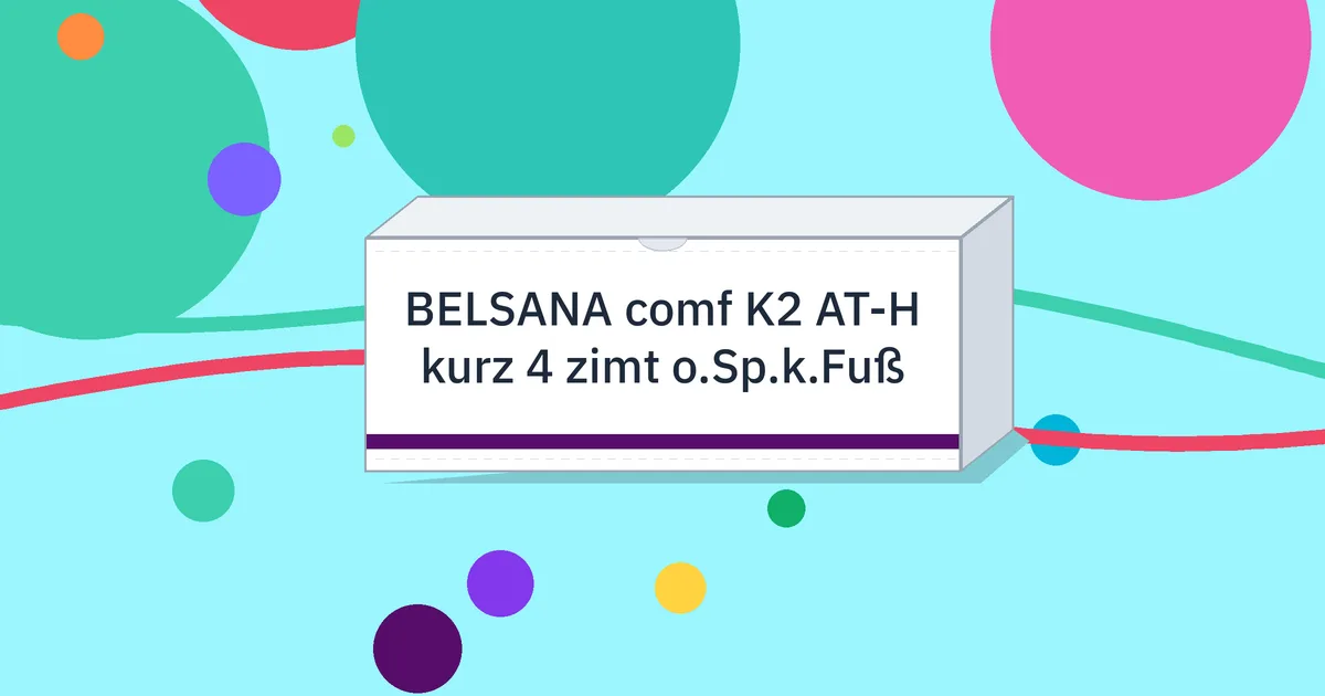 Symbolbild: Packung mit der Aufschrift BELSANA comf K2 AT-H kurz 4 zimt o.Sp.k.Fuß (PZN 12330518) – Verfügbarkeit und Bezug in Apotheken in Frankfurt am Main
