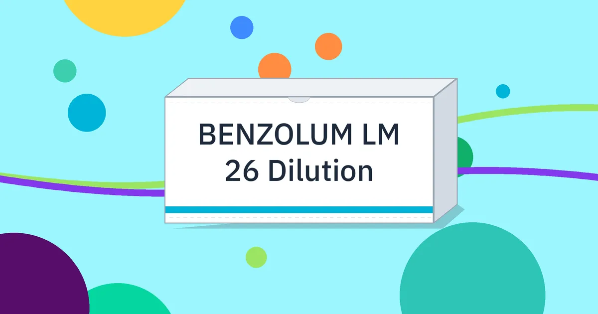 Symbolbild: Packung mit der Aufschrift BENZOLUM LM 26 Dilution (PZN 12792621) – Verfügbarkeit und Bezug in Apotheken in Frankfurt am Main