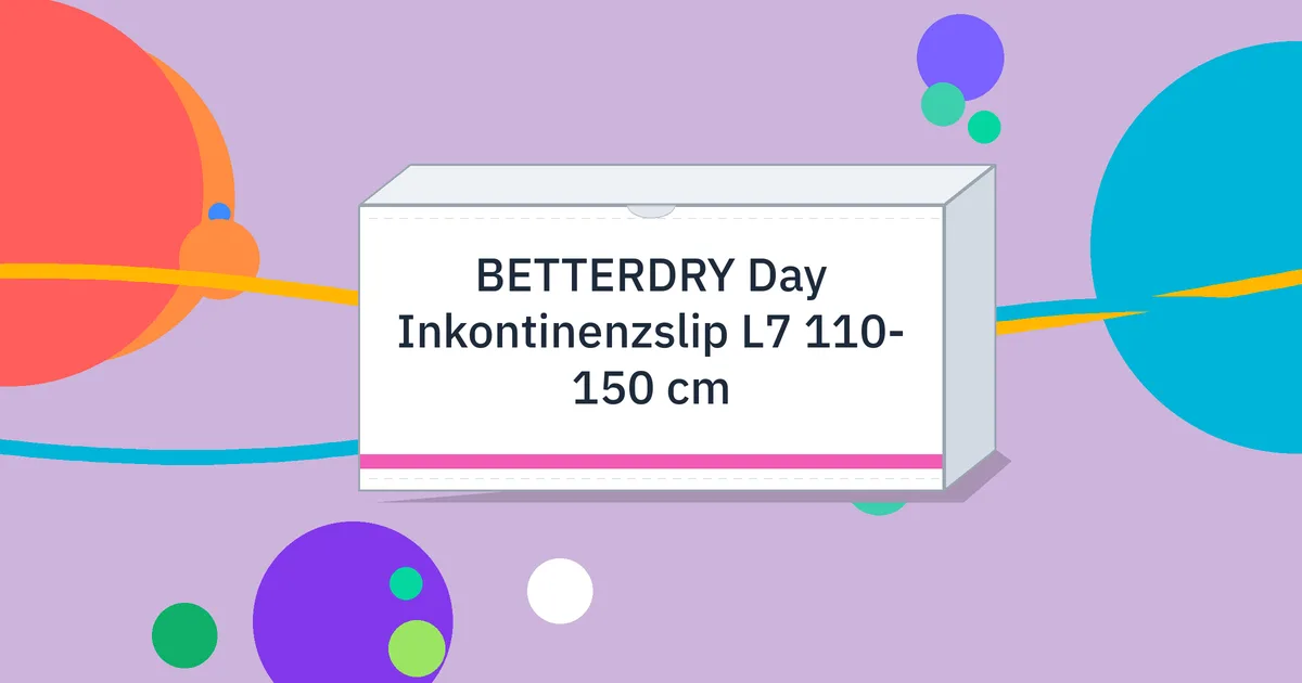 Symbolbild: Packung mit der Aufschrift BETTERDRY Day Inkontinenzslip L7 110-150 cm (PZN 13866089) – Verfügbarkeit und Bezug in Apotheken in Frankfurt am Main