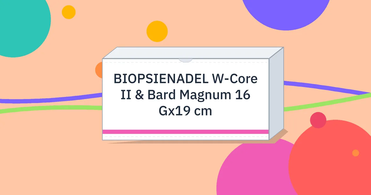 Symbolbild: Packung mit der Aufschrift BIOPSIENADEL W-Core II & Bard Magnum 16 Gx19 cm (PZN 19351877) – Verfügbarkeit und Bezug in Apotheken in Frankfurt am Main