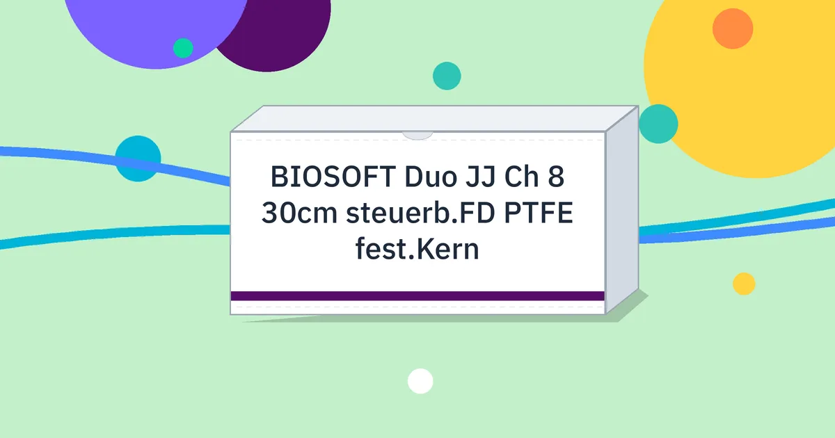 Symbolbild: Packung mit der Aufschrift BIOSOFT Duo JJ Ch 8 30cm steuerb.FD PTFE fest.Kern (PZN 17509788) – Verfügbarkeit und Bezug in Apotheken in Frankfurt am Main