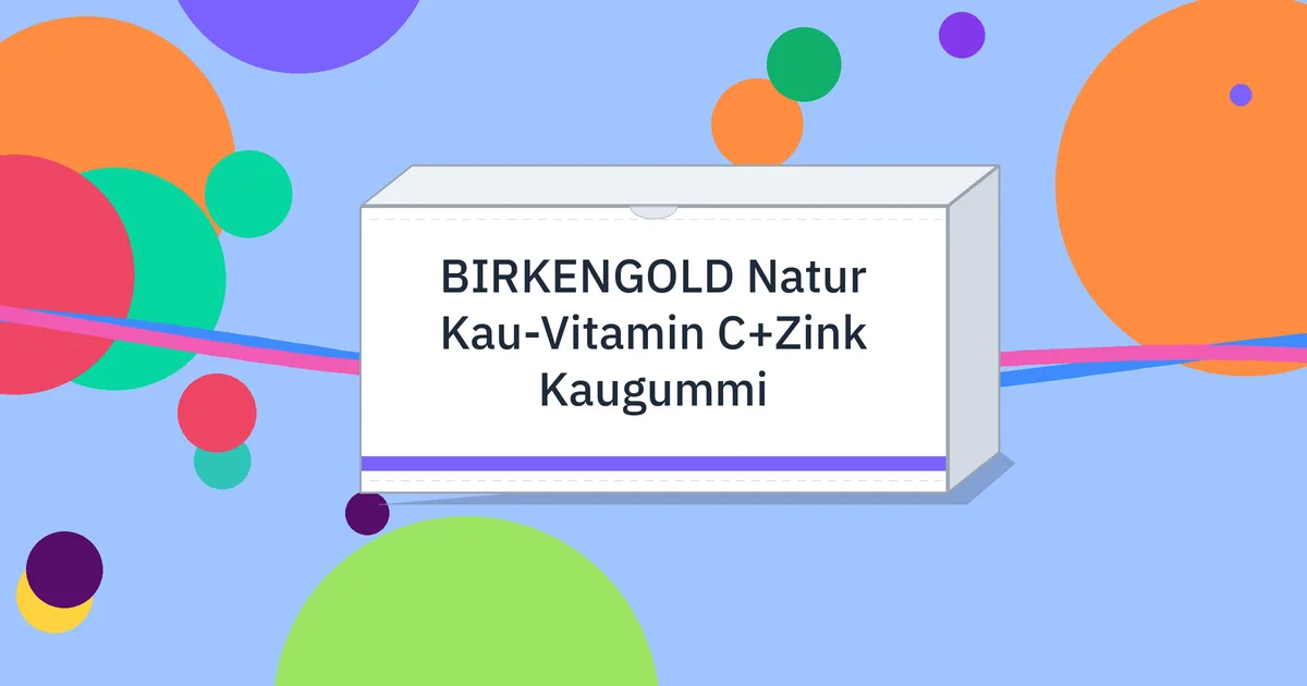 Symbolbild: Packung mit der Aufschrift BIRKENGOLD Natur Kau-Vitamin C+Zink Kaugummi (PZN 19290383) – Verfügbarkeit und Bezug in Apotheken in Frankfurt am Main