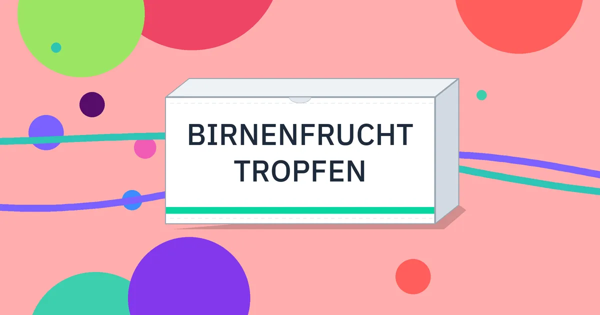 Symbolbild: Packung mit der Aufschrift BIRNENFRUCHT TROPFEN (PZN 15230208) – Verfügbarkeit und Bezug in Apotheken in Frankfurt am Main