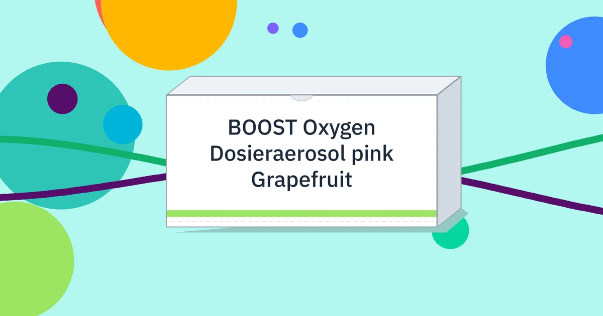 Symbolbild: Packung mit der Aufschrift BOOST Oxygen Dosieraerosol pink Grapefruit (PZN 18085942) – Verfügbarkeit und Bezug in Apotheken in Frankfurt am Main