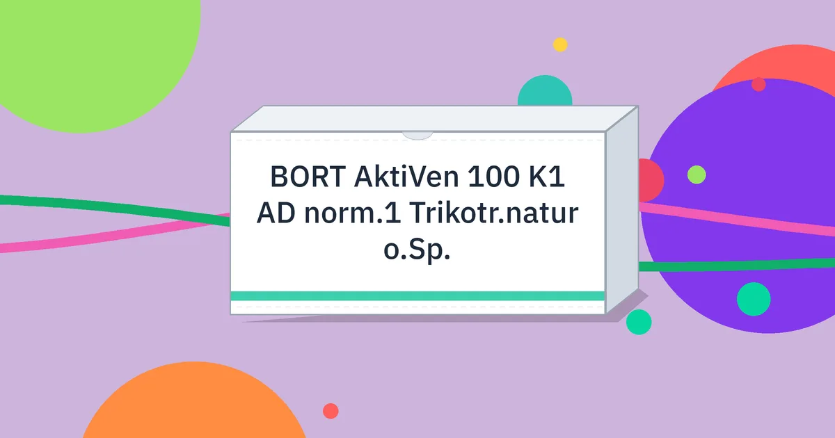Symbolbild: Packung mit der Aufschrift BORT AktiVen 100 K1 AD norm.1 Trikotr.natur o.Sp. (PZN 13725940) – Verfügbarkeit und Bezug in Apotheken in Frankfurt am Main