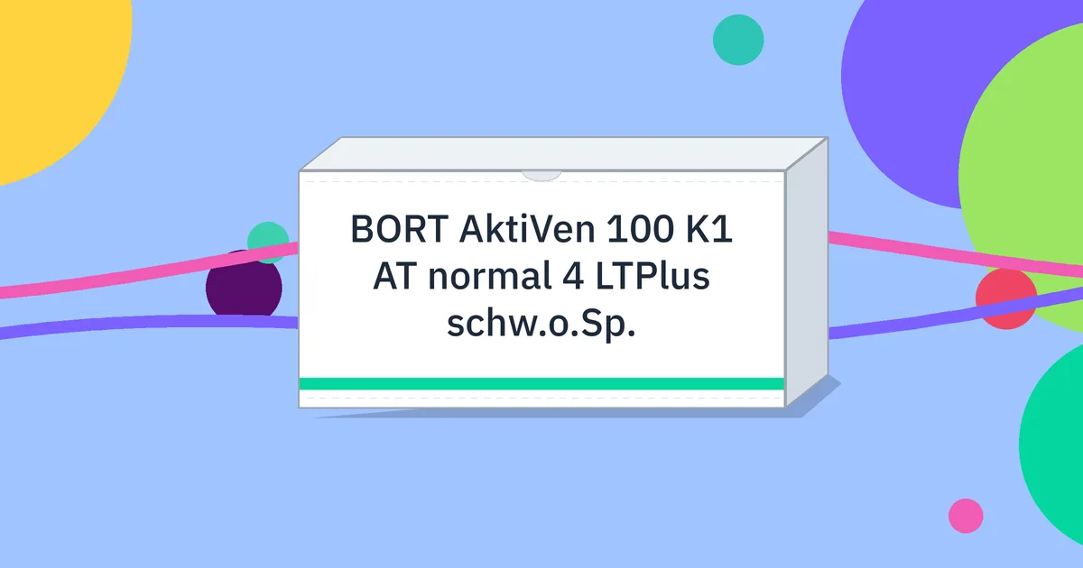 Symbolbild: Packung mit der Aufschrift BORT AktiVen 100 K1 AT normal 4 LTPlus schw.o.Sp. (PZN 18175728) – Verfügbarkeit und Bezug in Apotheken in Frankfurt am Main