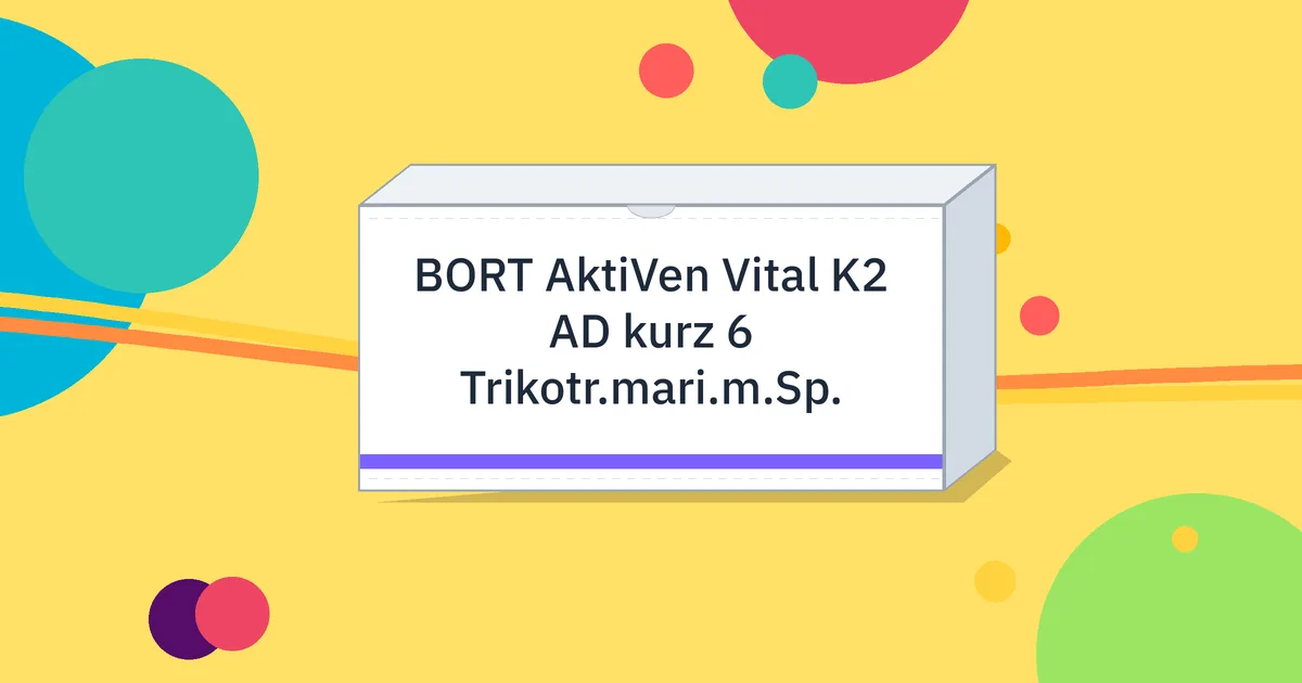 Symbolbild: Packung mit der Aufschrift BORT AktiVen Vital K2 AD kurz 6 Trikotr.mari.m.Sp. (PZN 13727933) – Verfügbarkeit und Bezug in Apotheken in Frankfurt am Main