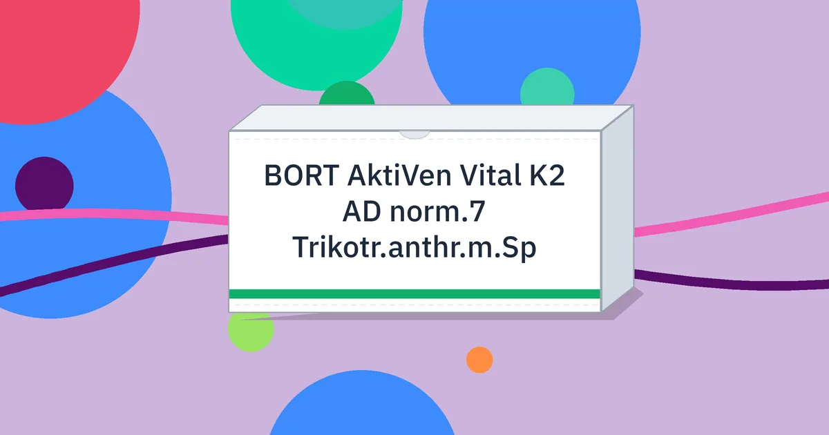 Symbolbild: Packung mit der Aufschrift BORT AktiVen Vital K2 AD norm.7 Trikotr.anthr.m.Sp (PZN 13728542) – Verfügbarkeit und Bezug in Apotheken in Frankfurt am Main