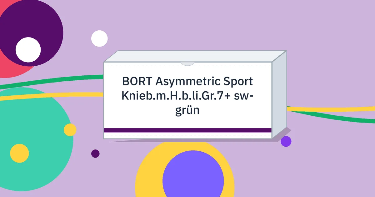 Symbolbild: Packung mit der Aufschrift BORT Asymmetric Sport Knieb.m.H.b.li.Gr.7+ sw-grün (PZN 19634670) – Verfügbarkeit und Bezug in Apotheken in Frankfurt am Main