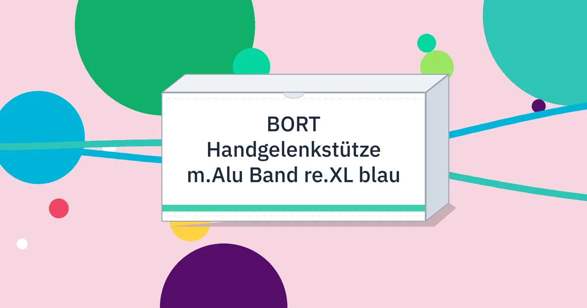 Symbolbild: Packung mit der Aufschrift BORT Handgelenkstütze m.Alu Band re.XL blau (PZN 04125359) – Verfügbarkeit und Bezug in Apotheken in Frankfurt am Main