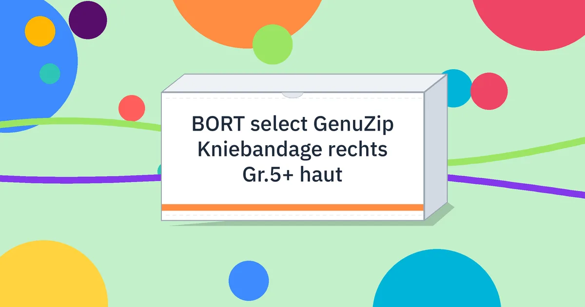 Symbolbild: Packung mit der Aufschrift BORT select GenuZip Kniebandage rechts Gr.5+ haut (PZN 16844349) – Verfügbarkeit und Bezug in Apotheken in Frankfurt am Main
