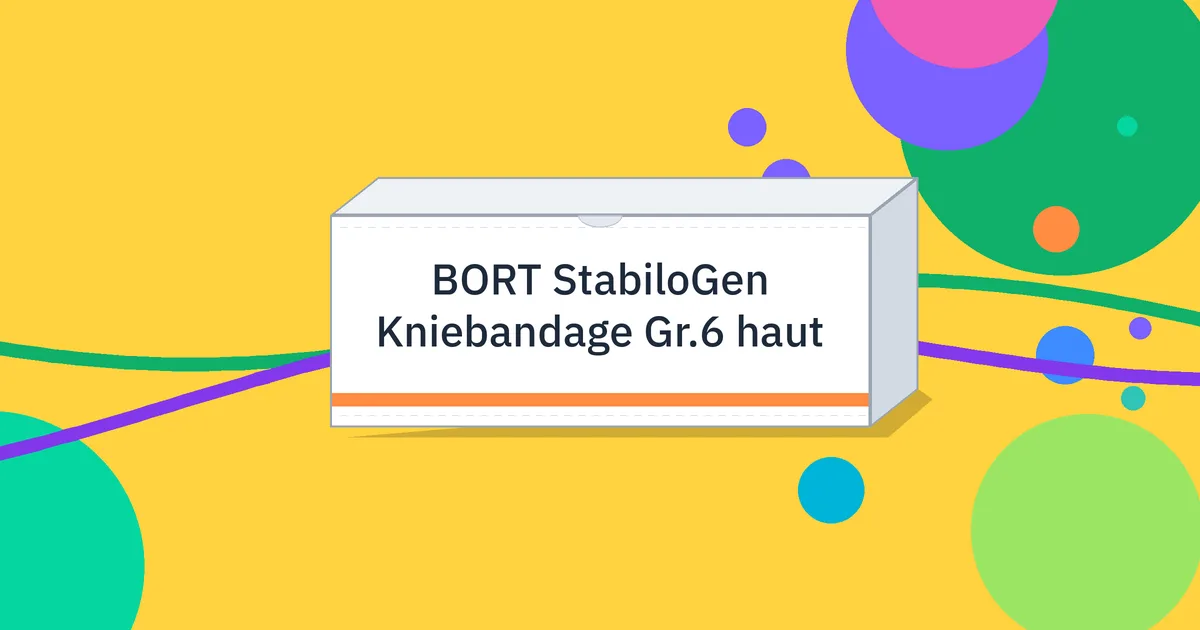 Symbolbild: Packung mit der Aufschrift BORT StabiloGen Kniebandage Gr.6 haut (PZN 16846443) – Verfügbarkeit und Bezug in Apotheken in Frankfurt am Main