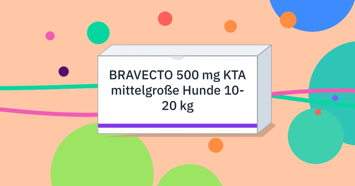 Symbolbild: Packung mit der Aufschrift BRAVECTO 500 mg KTA mittelgroße Hunde 10-20 kg (PZN 10985729) – Verfügbarkeit und Bezug in Apotheken in Frankfurt am Main