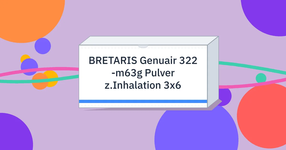 Symbolbild: Packung mit der Aufschrift BRETARIS Genuair 322 -m63g Pulver z.Inhalation 3x6 (PZN 17521022) – Verfügbarkeit und Bezug in Apotheken in Frankfurt am Main