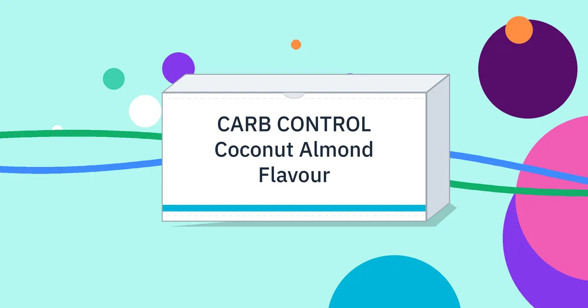 Symbolbild: Packung mit der Aufschrift CARB CONTROL Coconut Almond Flavour (PZN 14163160) – Verfügbarkeit und Bezug in Apotheken in Frankfurt am Main