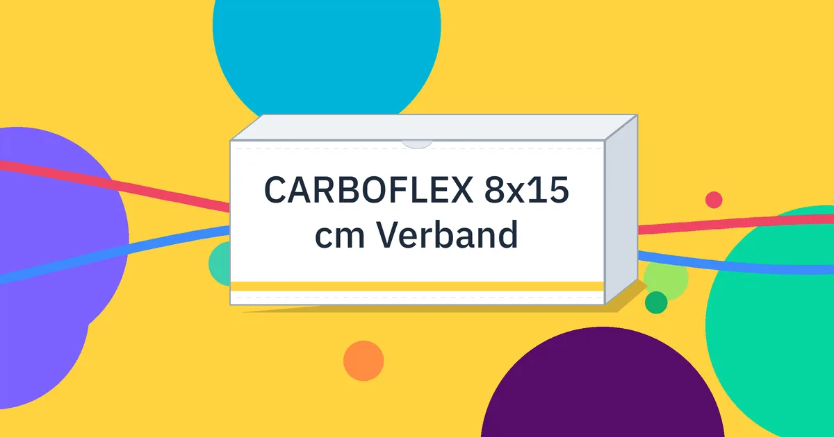 Symbolbild: Packung mit der Aufschrift CARBOFLEX 8x15 cm Verband (PZN 19462163) – Verfügbarkeit und Bezug in Apotheken in Frankfurt am Main