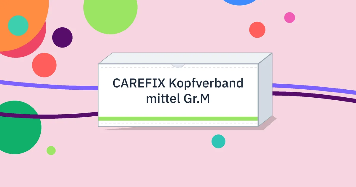Symbolbild: Packung mit der Aufschrift CAREFIX Kopfverband mittel Gr.M (PZN 17299339) – Verfügbarkeit und Bezug in Apotheken in Frankfurt am Main