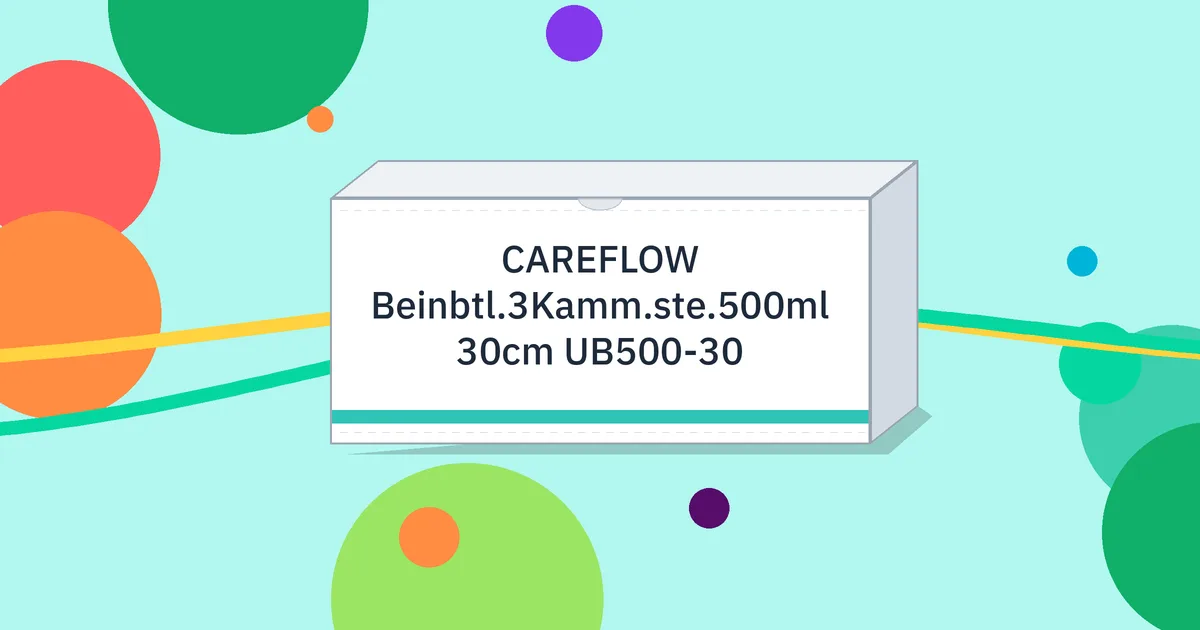 Symbolbild: Packung mit der Aufschrift CAREFLOW Beinbtl.3Kamm.ste.500ml 30cm UB500-30 (PZN 12341203) – Verfügbarkeit und Bezug in Apotheken in Frankfurt am Main