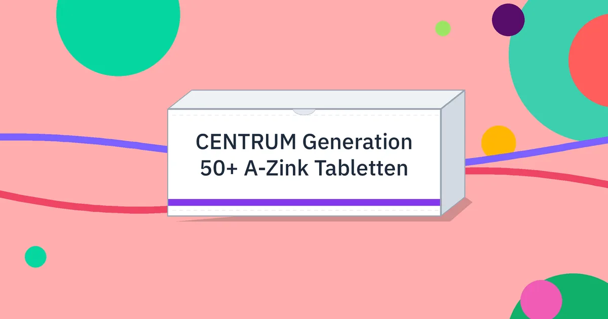Symbolbild: Packung mit der Aufschrift CENTRUM Generation 50+ A-Zink Tabletten (PZN 15581534) – Verfügbarkeit und Bezug in Apotheken in Frankfurt am Main