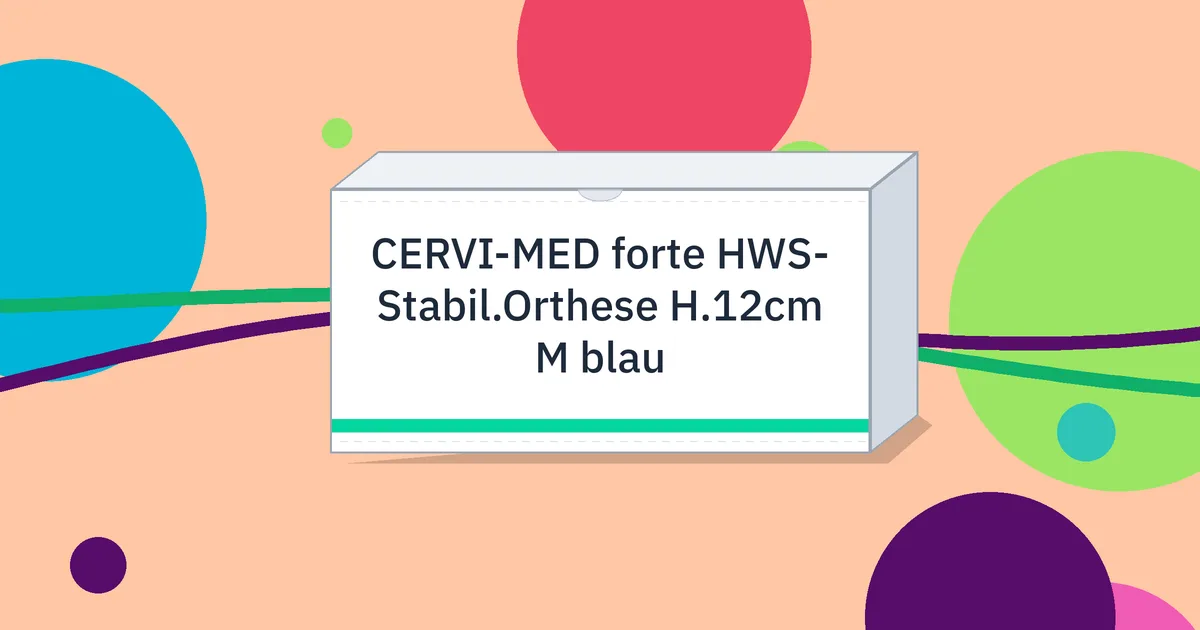 Symbolbild: Packung mit der Aufschrift CERVI-MED forte HWS-Stabil.Orthese H.12cm M blau (PZN 20309751) – Verfügbarkeit und Bezug in Apotheken in Frankfurt am Main