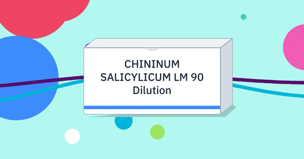 Symbolbild: Packung mit der Aufschrift CHININUM SALICYLICUM LM 90 Dilution (PZN 12815888) – Verfügbarkeit und Bezug in Apotheken in Frankfurt am Main