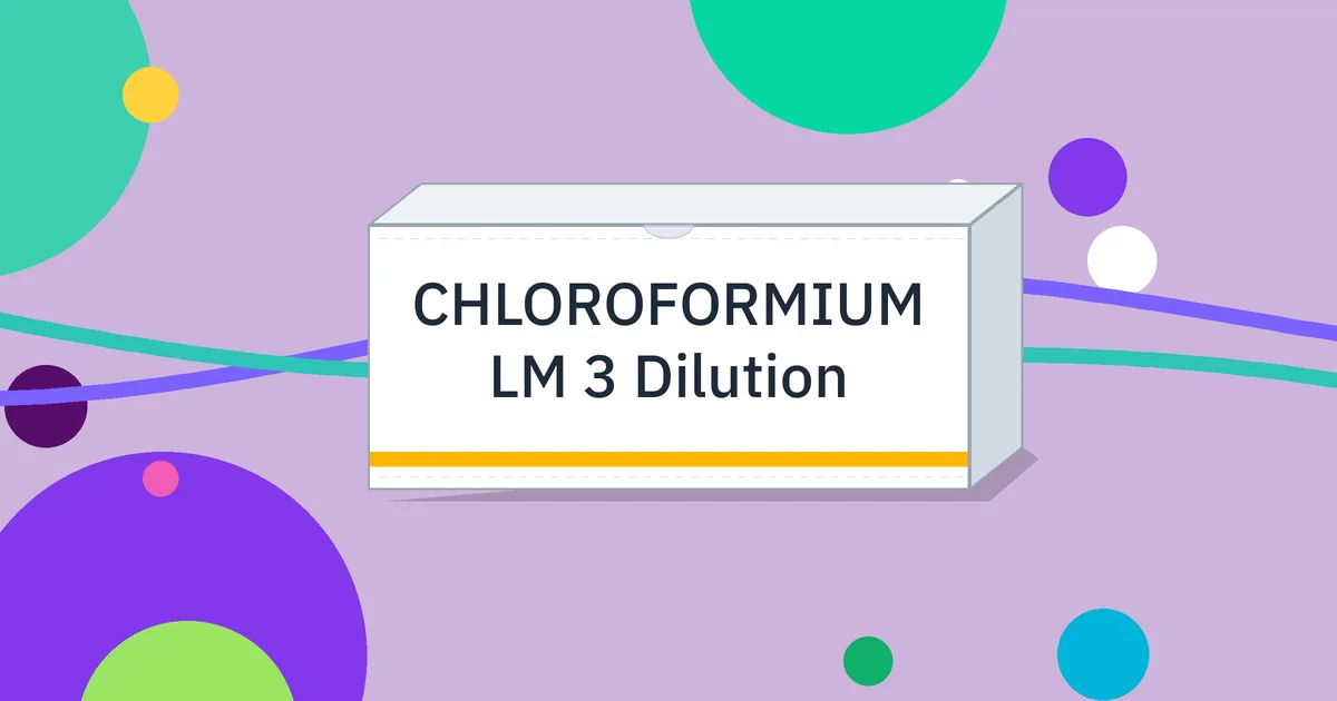 Symbolbild: Packung mit der Aufschrift CHLOROFORMIUM LM 3 Dilution (PZN 13444448) – Verfügbarkeit und Bezug in Apotheken in Frankfurt am Main