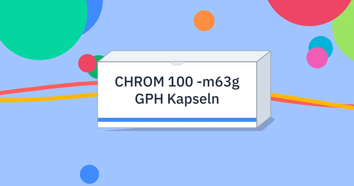 Symbolbild: Packung mit der Aufschrift CHROM 100 -m63g GPH Kapseln (PZN 07606183) – Verfügbarkeit und Bezug in Apotheken in Frankfurt am Main
