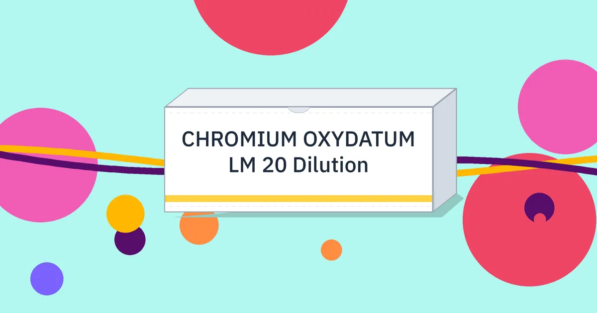 Symbolbild: Packung mit der Aufschrift CHROMIUM OXYDATUM LM 20 Dilution (PZN 13445583) – Verfügbarkeit und Bezug in Apotheken in Frankfurt am Main