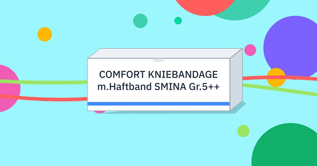 Symbolbild: Packung mit der Aufschrift COMFORT KNIEBANDAGE m.Haftband SMINA Gr.5++ (PZN 20162756) – Verfügbarkeit und Bezug in Apotheken in Frankfurt am Main