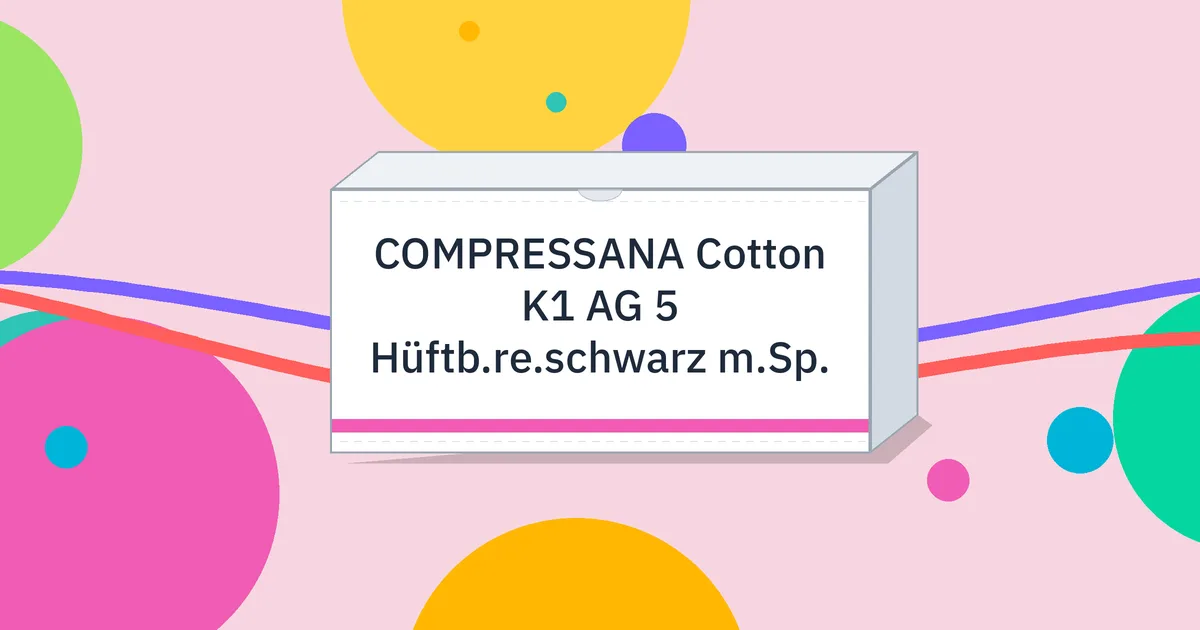 Symbolbild: Packung mit der Aufschrift COMPRESSANA Cotton K1 AG 5 Hüftb.re.schwarz m.Sp. (PZN 12980707) – Verfügbarkeit und Bezug in Apotheken in Frankfurt am Main
