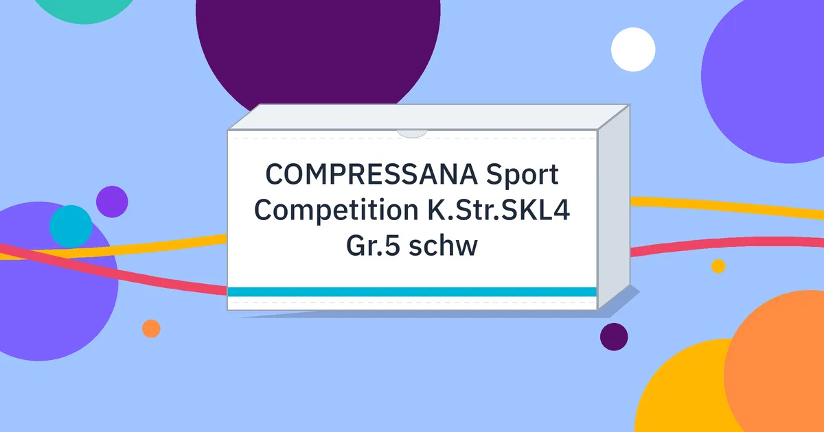 Symbolbild: Packung mit der Aufschrift COMPRESSANA Sport Competition K.Str.SKL4 Gr.5 schw (PZN 17888863) – Verfügbarkeit und Bezug in Apotheken in Frankfurt am Main