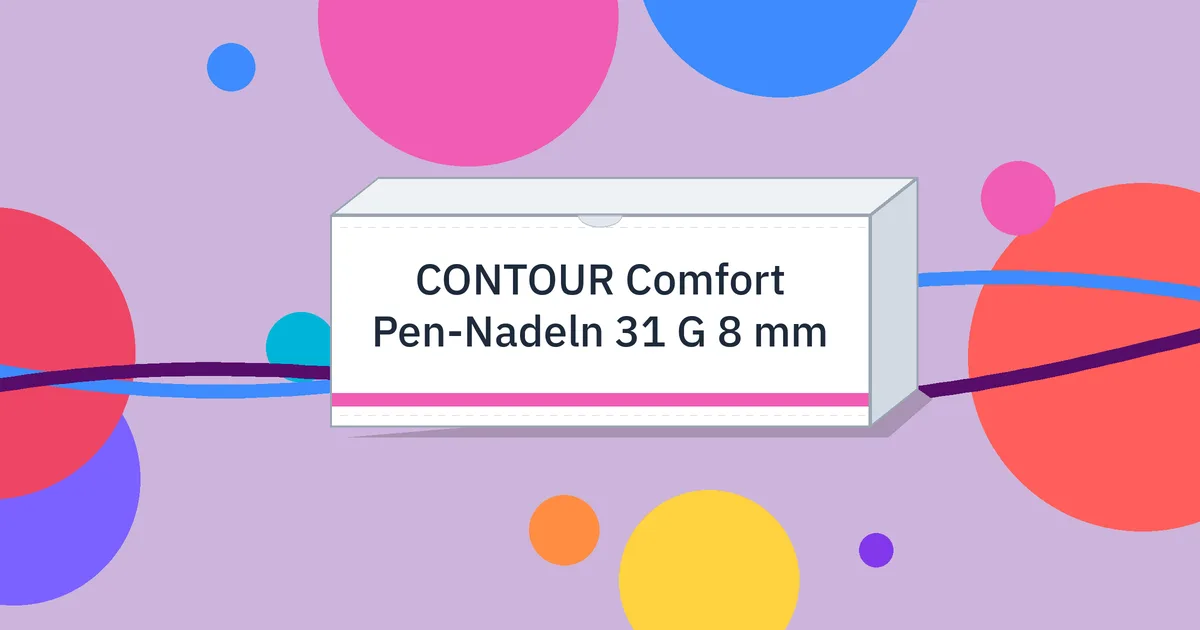 Symbolbild: Packung mit der Aufschrift CONTOUR Comfort Pen-Nadeln 31 G 8 mm (PZN 20380708) – Verfügbarkeit und Bezug in Apotheken in Frankfurt am Main